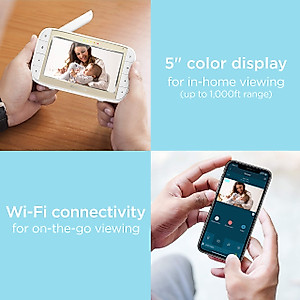 Motorola MBP844CONNECT Wireless WiFi Video Baby Monitor - 5-Inch HD Color Screen, 2-Way Talk Communication - Sound, Motion, Temperature Alert - Digital Zoom, Night Vision, 5 Lullabies - 1000ft Range