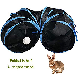 kathson Rabbit Tunnel Guinea Pig Tunnel Bunny Hideout Tunnel Rabbit Tunnels for Indoor Bunnies Small Animal Collapsible Hideaway Toys for Chinchillas Ferrets Guinea Pigs Gerbils Hamsters Rats (Black)