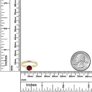 Gem Stone King 14K Yellow Gold Red Created Ruby Engagement Ring | 1.00 Cttw | Round 6MM | Wedding Solitaire Anniversary Promise Gold Ring For Women | Available In Size 5, 6, 7, 8, 9