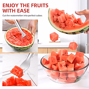 2-in-1 Stainless Steel Watermelon Fork Slicer Cutter - 2PC Double Pack, 2024 Upgrade, Dual Head Fruit Fork Slicer for Effortless Summer Fruit Cutting at Home, Parties, and Camping