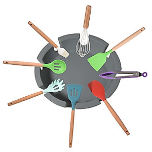 Large Silicone Multi-Spoon Rest, Baking Tool Holder, Utensil Holder for Spatulas, Tongs, Ladles Placing for Stove Top, Kitchen Counter- Multifunction Kitchen Gadgets (Grey)