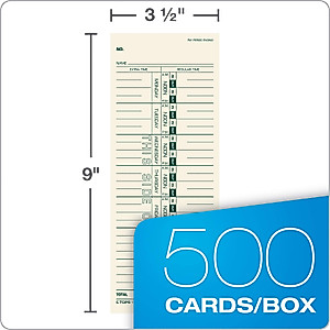 TOPS Time Cards, Weekly, 1-Sided, 3-1/2" x 9", Manila, Green Print, 500-Count (1259)