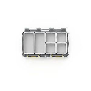 BUZBE Colony 8T (Thin) Modular Tackle Box, Customizable Waterproof Tackle Box, Plastic Organizer Box, Fishing Tackle Storage, Small Parts Box, Terminal Tackle Storage, Grey and Yellow