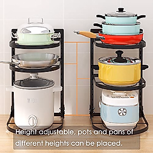 Pot and Pan Rack Organizer Holder，Heavy Duty Adjustable Standing Pan & Pot Racks，Wall Mounted Kitchen Cookware Rack For Pot Storage Under Kitchen Counters, Cabinets, Sink Cabinets （4-Tier，Black）