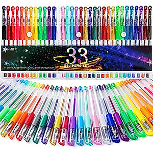 TANMIT Gel Pens, 33 Color Gel Pen Fine Point Colored Pen Set with 40% More Ink for Adult Coloring Books, Drawing, Doodling, Scrapbooks Journaling