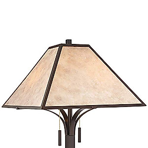 Franklin Iron Works Duarte Mission Rustic Farmhouse Style Standing Floor Lamp 61.75" Tall Oil Rubbed Bronze Metal Tapering Square Light Mica Shade Decor for Living Room Reading House Bedroom Home