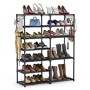 Tribesigns Shoe Shelf Shoe Storage Organizer with Side Hooks For Entryway, 24-30 Pairs Metal Shoe Rack Taller Shoes Boots Organizer
