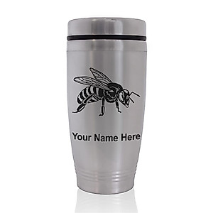SkunkWerkz Commuter Travel Mug, Honey Bee, Personalized Engraving Included