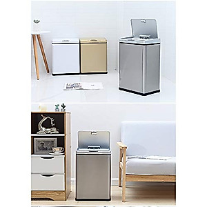 Kitchen Trash Can Metal Trash Can Stainless Steel Kitchen Intelligent Induction Automatic Classification Trash Can Household Double Barrel Kitchen Waste Dry and Wet Separation (Color : Gold)
