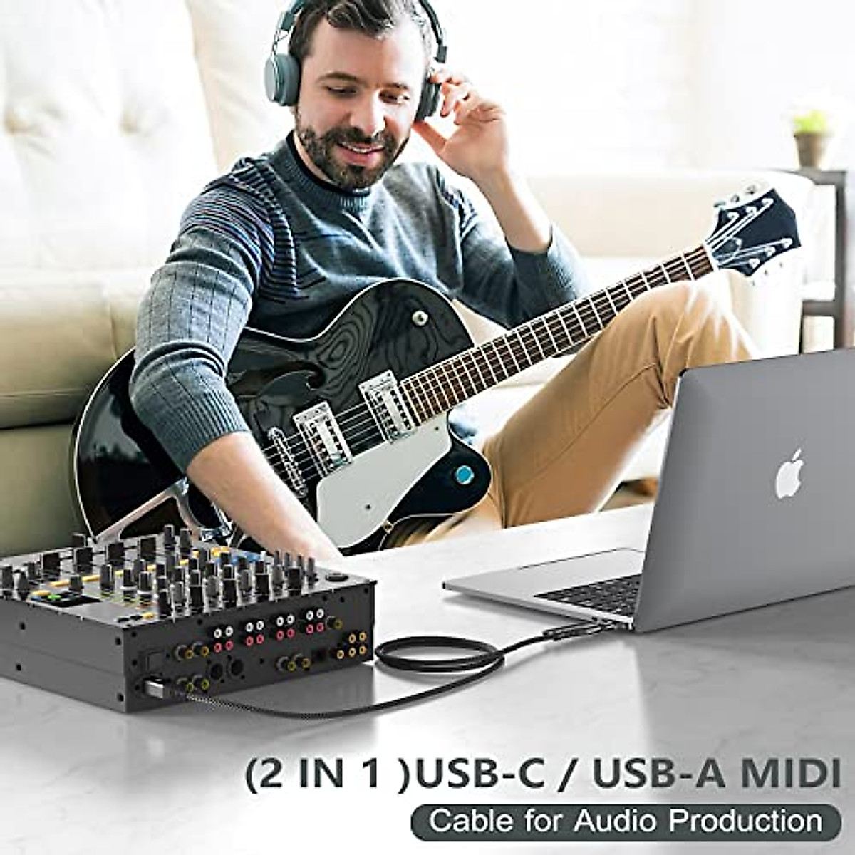 2-in-1 USB-A/C to USB-B Printer Cable 6.6FT, USB C MIDI Cable Nylon Braid High-Speed Printer Cord for MacBook Pro/Air,Digital Piano MIDI Controller,HP Canon Dell Epson Brother Samsung-Black