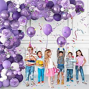 Butterfly Party Decorations, Girls Birthday Themes Decorations with Purple Balloon Arch Kit Butterfly Photography Backdrop Banner and Tablecloth for Girls Women Butterfly Birthday Decor