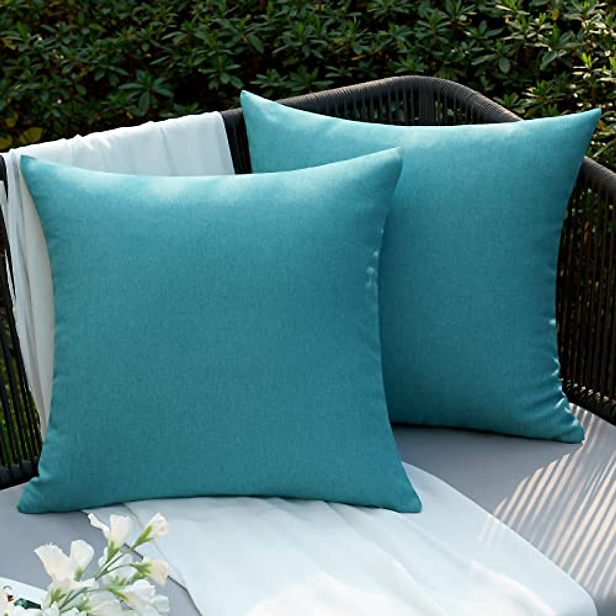 EMEMA Outdoor Waterproof Peacock Blue Pillow Covers 18x18 Inch Rustic Decorative Throw Pillow Covers Cushion Case Square for Patio Sofa Couch Home Bed Farmhouse Car Decor Set of 2