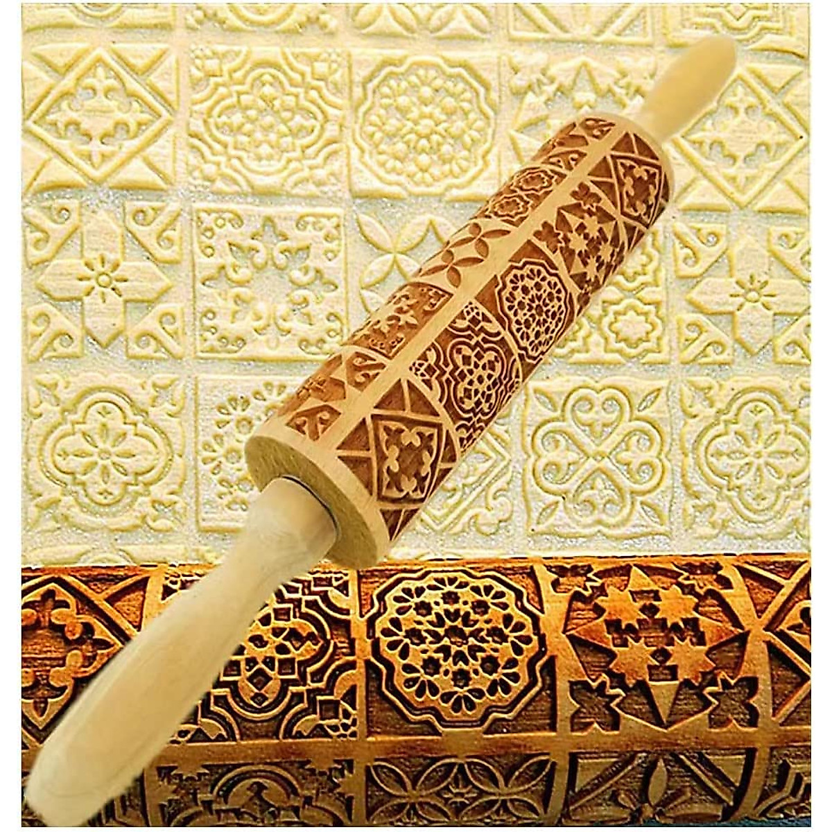 Embossing Rolling Pin,Rolling Pins for Baking,Christmas Wooden Rolling Pin, Deep Engraved Embossing Rolling Pin Kitchen Decor Tools for Baking Embossed Cookies (Window Grilles)