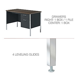 Alera ALESD4524BM 45.25 in. x 24 in. x 29.5 in. Single Pedestal Steel Desk - Mocha/Dark