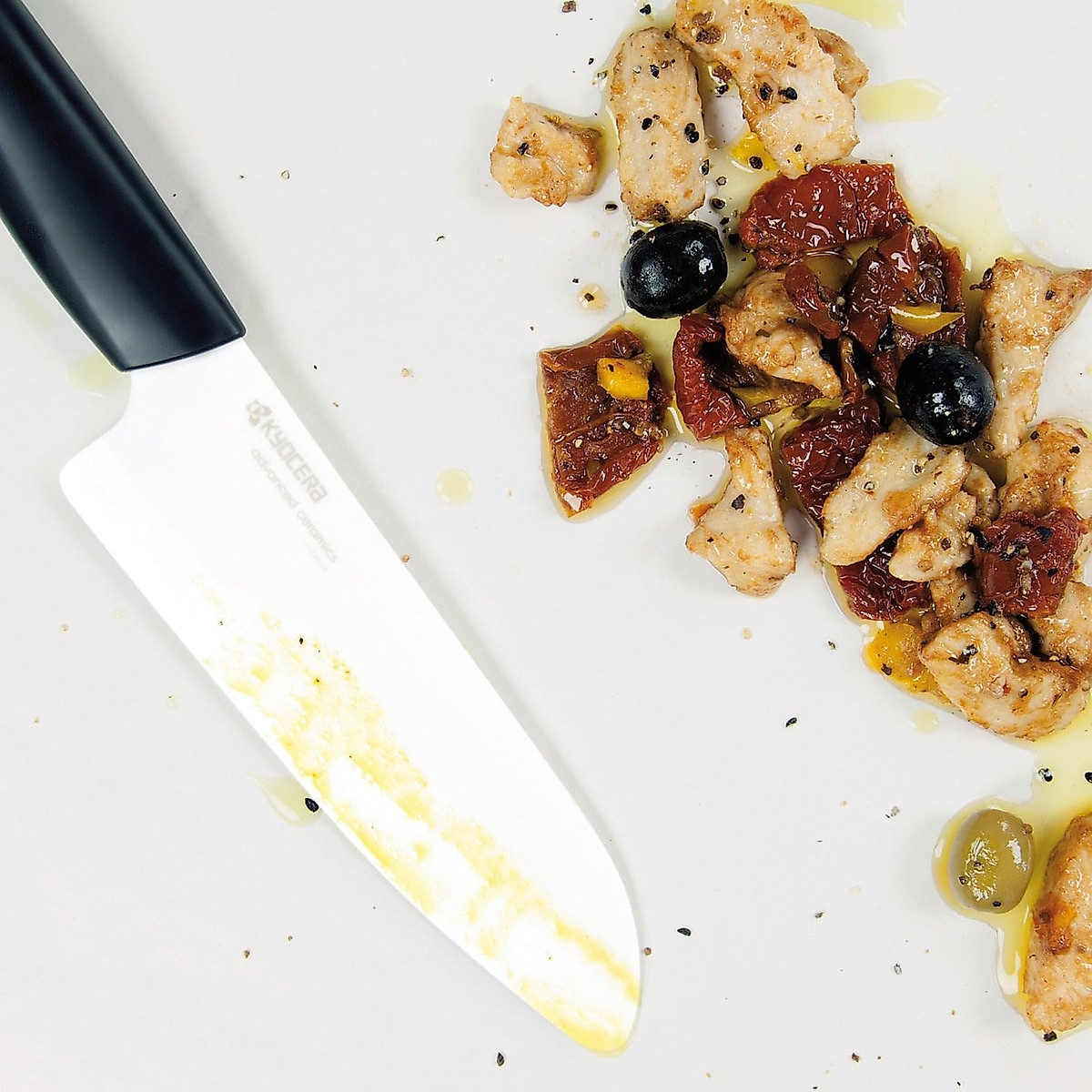 Kyocera Advanced Ceramic Revolution Series 6-inch, Chef's Santoku Knife, Black Handle, White Blade , 6 Inch - FK-160 WH