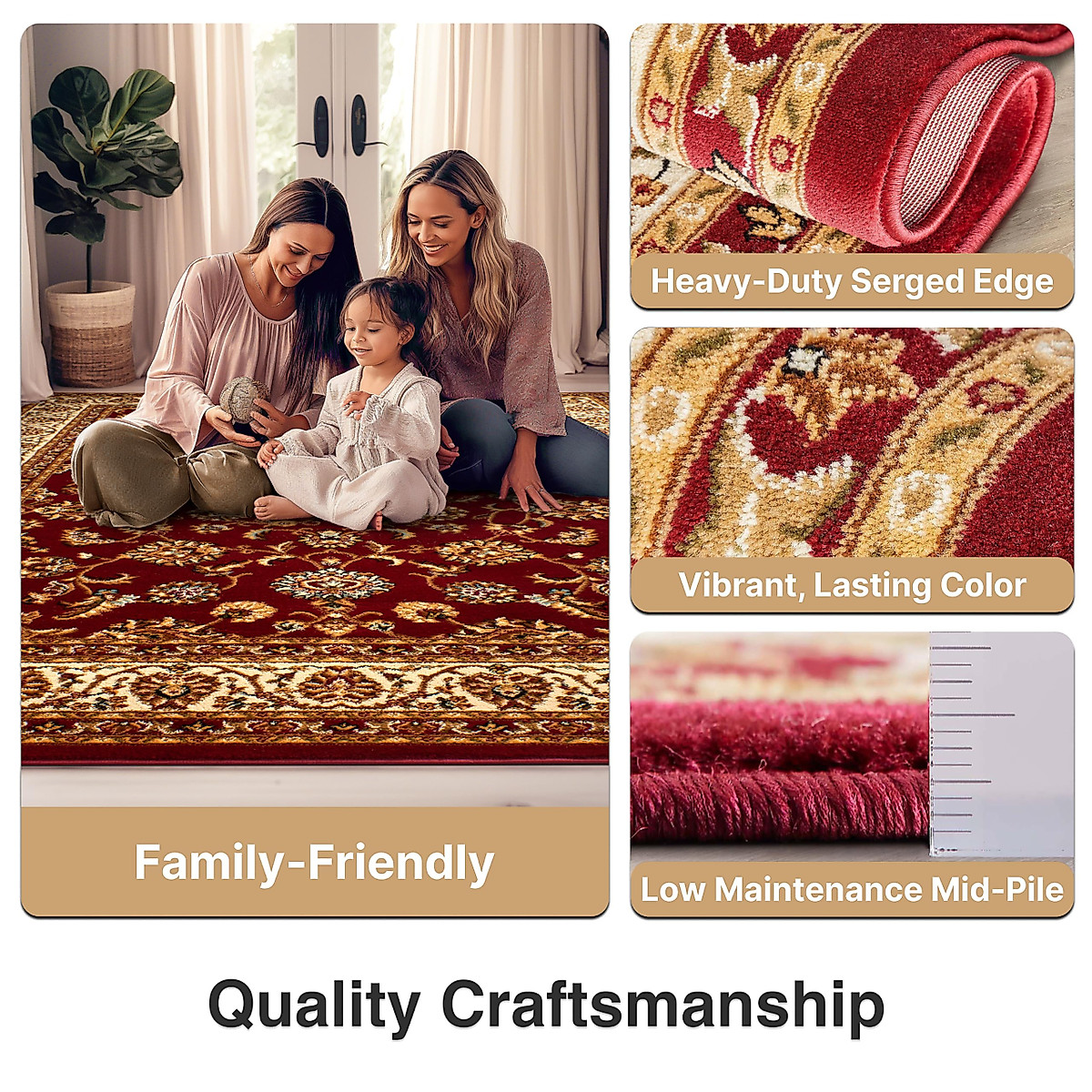 Well Woven Barclay Collection Sarouk Red 2x4 Accent Doormat- for Entryways, Kitchen