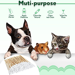 Nuogo 300 Pieces Cotton Buds for Dogs and Cats Pet Cotton Ear Buds Swabs Cotton Dog Ear Cleaner Dog Ear Cleaning Solution Long Cotton Swab Dog Ear Drops with Wood Handle for Dog Ear Care, 4.7 Inches