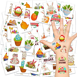 Konsait 72pcs Easter Temporary Tattoos For Kids,Cute Bunny Tattoo Stickers for Boys Girls Toddlers Easter Party Favors Supplies,Fun Easter Gifts For Easter Egg Fillers Easter Basket Stuffers Egg decor