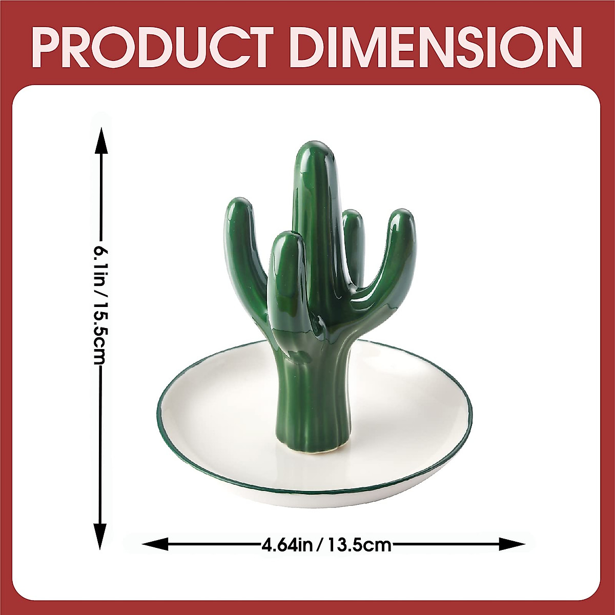 PUDDING CABIN Cactus Ring Holder Green Jewelry Dish for Rings Earrings Bracelets Necklace Organizer, Cactus Gift for Women Birthday Wedding Graduation Christmas Valentines, Room Decor Aesthetic