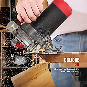 Circular Saw, Electric Saws with Laser Guide, 5000RPM 1500W Electric Circular Saw with 2 Saw Blades (24T+ 40T), 0-45° Bevel Adjustment, Ideal for Woodworking, Construction and Renovation (RED-A)