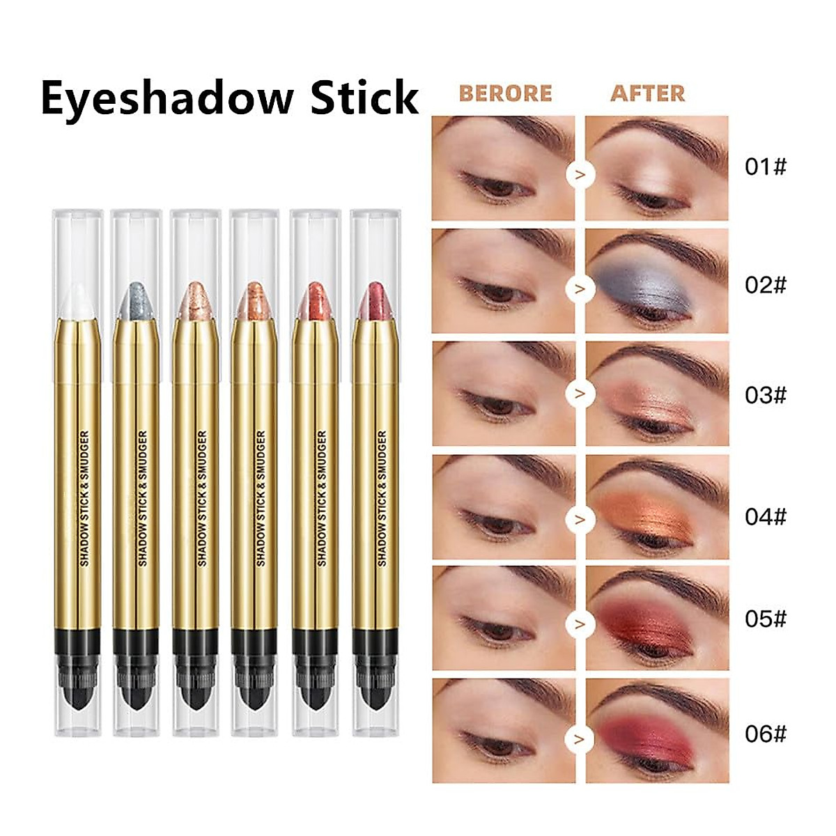 Go Ho White Highlighter Eyeshadow Stick,Cream-to-powder Dual-ended Eyeshadow Pen Eye Shadow Stick,Eye Brightener Highlighter Makeup,Eye Crayon Make up with Sponge Pointed,01