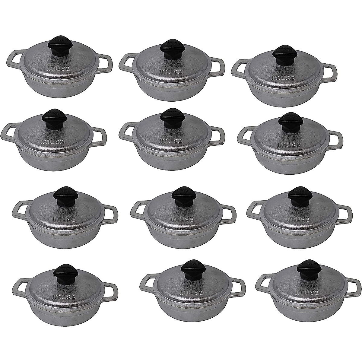 IMUSA USA (12 PACK) 0.7Qt Traditional Colombian Mini Caldero (Dutch Oven) for Cooking and Serving, 0.7 Quart, Silver (GAU-80560KIT)