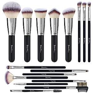 Bueart Design 16Pcs Ultra soft Essential Makeup Brushes set Professional makeup brush set with Premium vegan Hair for Foundation concealer eyeshadow face Contour Blush (16Pcs Pearl Black)