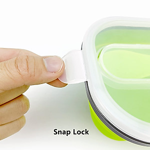 EcoMorning Green Silicone Lunch Container Bento Lunch Box Collapsible Food Storage Container with Airtight Lid and Fork, Ideal For Lunch, Camping, 800ML