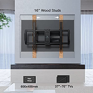 Full Motion TV Wall Mount for 37-75 inch OLED Flat/Curved TVs with VESA 600x400mm, Articulating Corner TV Bracket Swivel & Tilt, 27.36 inch Extension, Holds TVs up to 110lbs, 16" Wood Stud, PSXLF03