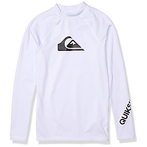 Quiksilver boys All Time Long Sleeve Youth Rashguard Surf Rash Guard Shirt, White, Medium US