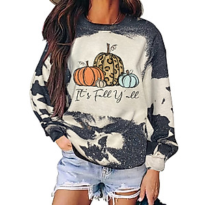 CHUNTIANRAN It's Fall Y'all Bleached Sweatshirt for Women Halloween Funny Pumpkin Graphic Pullover Tops Thanksgiving Sweatshirt Tees (Grey, X-Large)