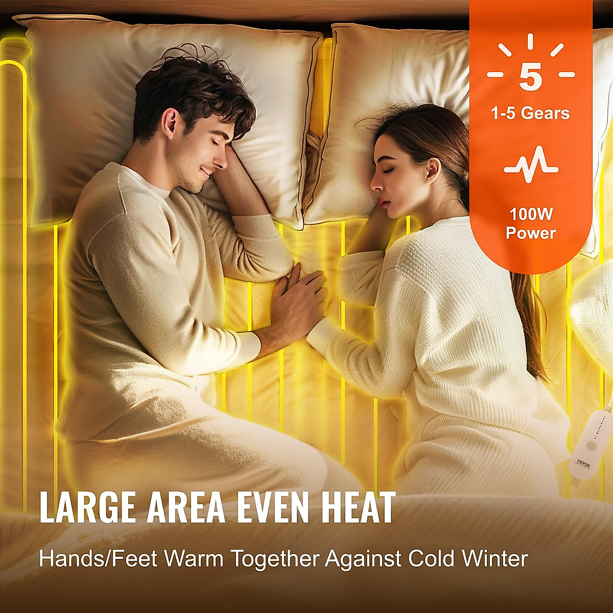 VEVOR Heated Mattress Pad, 39 x 75 in, Electric Bed Warmer with 1-5 Heat Settings Control, 10-Hour Auto Shut Off, Machine-Wash Breathable Coral Fleece Heating Electric Mattress Sheets, White