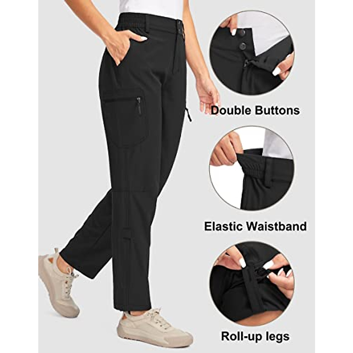 G Gradual Women's Hiking Pants with Zipper Pockets Convertible Lightweight Quick Dry Stretch Cargo Camping Pants(Black, S)