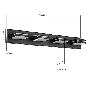 SineRise LED Modern Bathroom Vanity Light Fixtures (4-Light, 30-Inch, Dimmable), Matte Black Modern Acrylic Bathroom Wall Lighting Fixtures Over Mirror (Cool White 6000K)