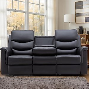 Consofa Reclining Sofa, Recliner Sofa 3 Seater with Flipped Middle Backrest,Cup Holder, Wall Hugger Sofa Recliners, Manual Reclining Couch for Living Room, RV Home Theater Seating