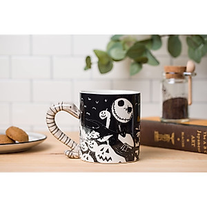 Silver Buffalo Disney Nightmare Before Christmas Jack and Moonlight Snake Sculpted Handle Ceramic Mug, 20 Ounces
