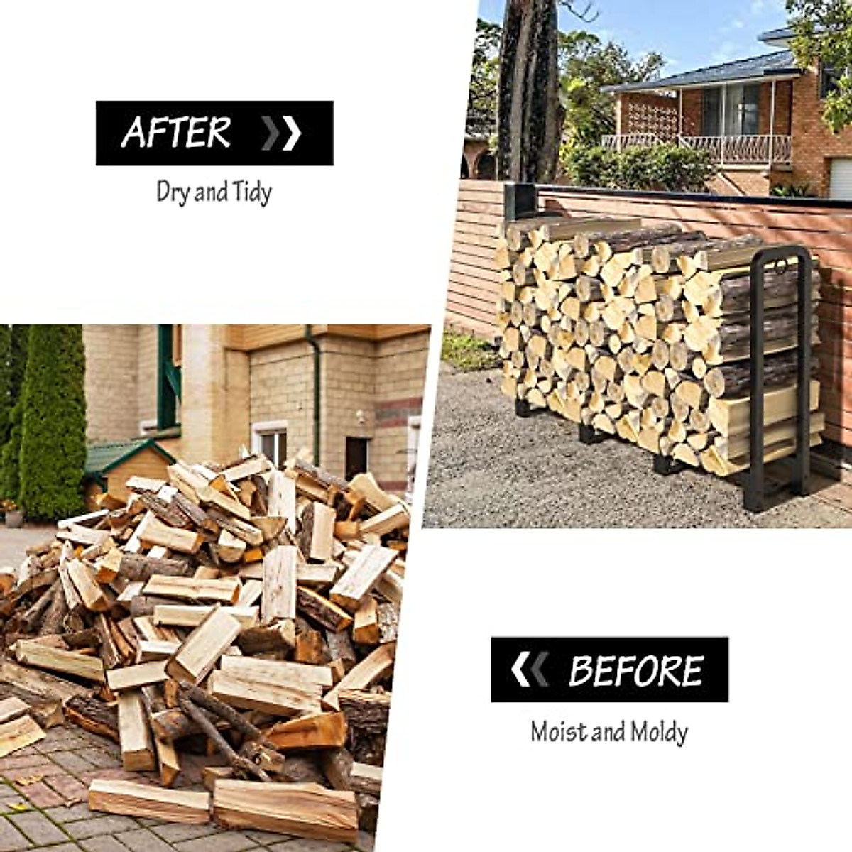 SunyesYo Firewood Rack Outdoor 4ft with Waterproof Cover - Heavy Duty Log Rack Indoor Holder, Upgraded Adjustable Fire Wood Racks, Storage Organizer Stand Tool for Fireplace, Black