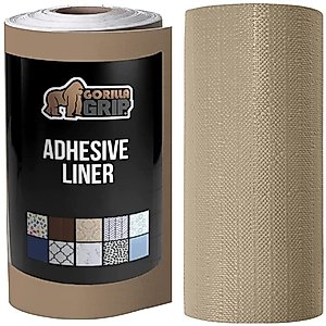 Gorilla Grip Stick Adhesive Removable Liner and Smooth Drawer Liner, Adhesive Liner Size 11.8x10, Contact Liner for Book Covers, Smooth Liner Size 17.5x20, Non Adhesive, Both in Beige, 2 Item Bundle