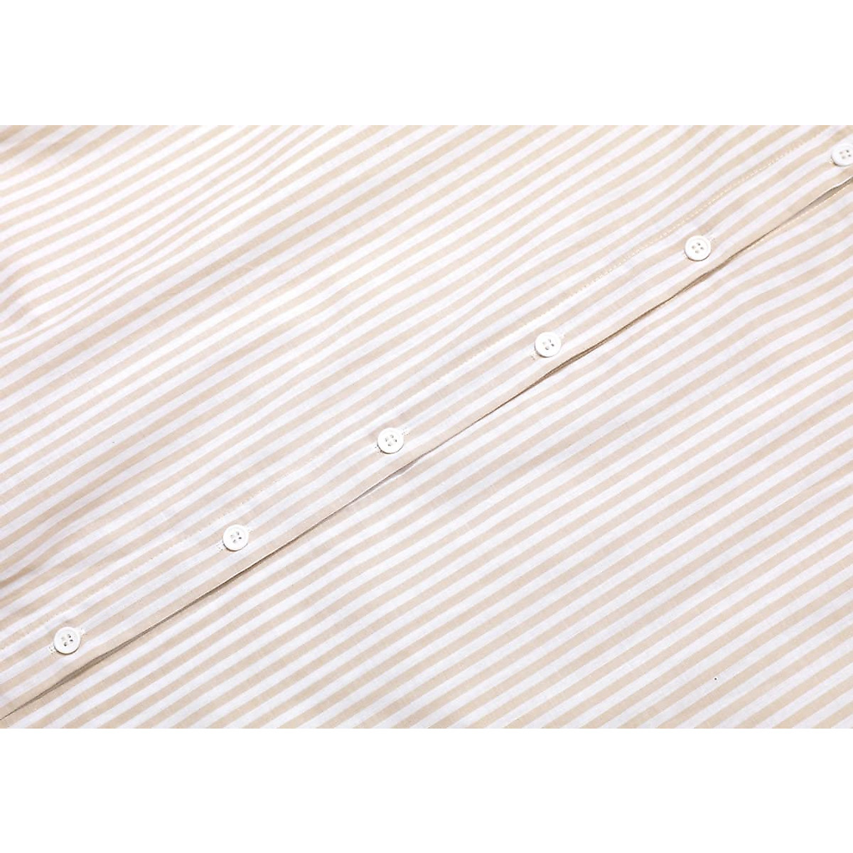 chouyatou Women's Casual Long Sleeve Button Down Loose Striped Cotton Maxi Shirt Dress (Medium, Khaki)