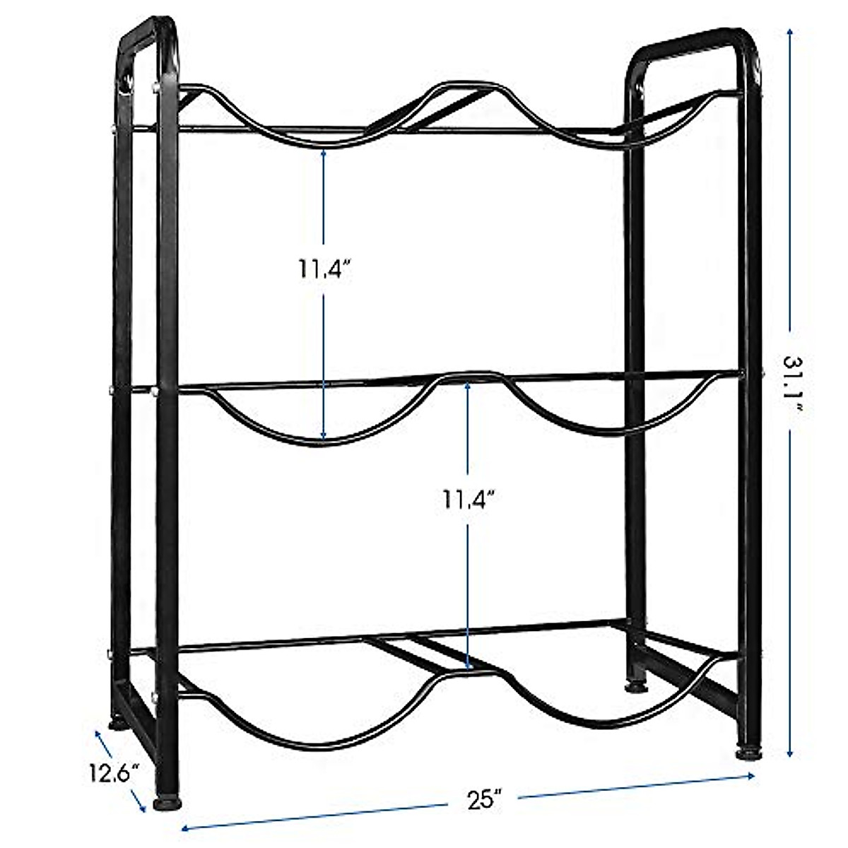 Water Bottle Storage Rack, 3-Tier Reinforced Carbon Steel Water Jug Holder for 6 Bottles of 5-Gallon Water Cooler Bottles Organizer for Office, Family, Garages, Restaurant, and Gym. Black