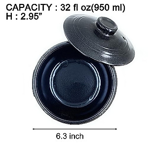 Korean Stone Pot(Dolsot,Ttukbaegi) with Lid, 32oz Premium Ceramic Hot Pot for Bibimbap and Soup, Sizzling for Authentic Korean Cooking, Includes Wooden Tray Set