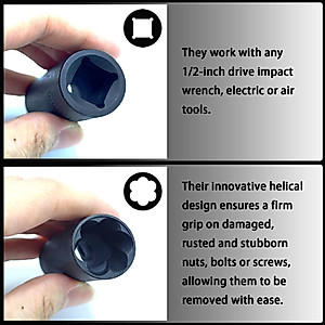 JEUCLEL 5PCS Twist Lug Nut Socket Set - 1/2 inch Drive Damaged Nut Lock Remover Extractor - Rusted & Strip & Stripped & Stuck Locking Nut Removal Tool Kit with 17mm 19mm 21mm 22mm Sockets