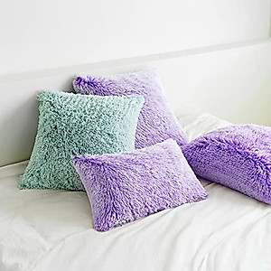 MIULEE Pack of 2 Ultra Soft Fluffy Throw Pillow Covers Decorative Plush Shaggy Double-Sided Faux Fur Pillow Cases Cushions Covers for Sofa Bedroom Car 20x20 Inch Purple Ombre