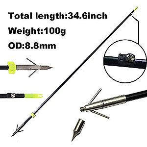 AMEYXGS 6/12pcs Archery Fiberglass Bowfishing Arrow Bow Fishing Arrows with Broadheads and Safty Slides for Compound and Bow Recurve Bow Fishing Hunting (6 Pcs)