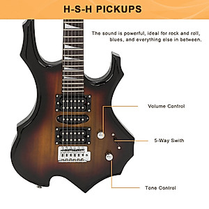 Glarry Cool Burning Fire Style Electric Guitar Christmas gift for Beginner Guitar Lover with Accessories Pack (Sunset)