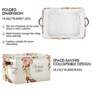 ALAZA Vintage Shoe Flower Rose Foldable Storage Box Storage Basket Organizer Bins with Handles for Shelf Closet Living Room Bedroom Home Office 2 Pack