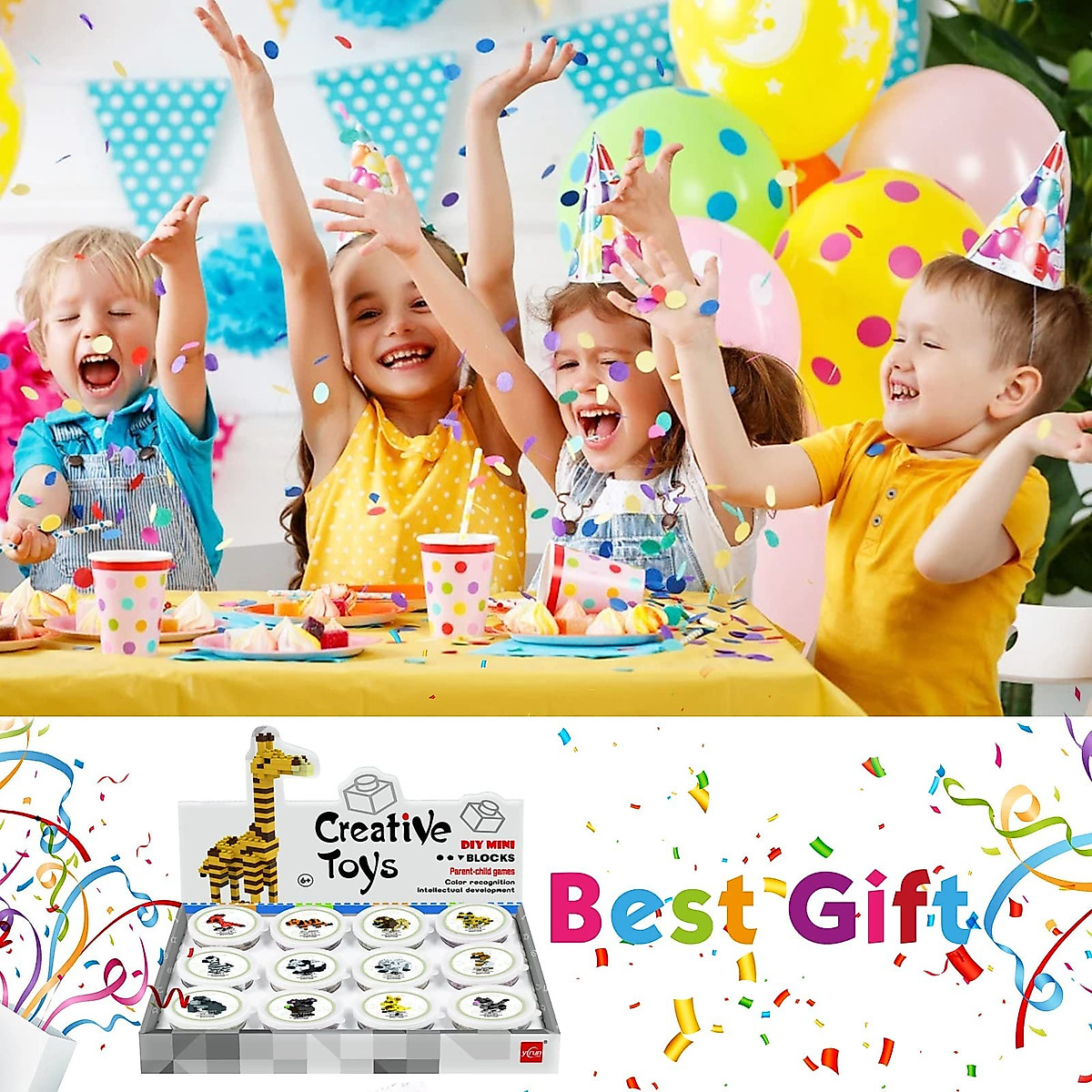 Jellydog Toy Mini Animals Building Blocks, 12PCS Party Favors Blocks Set for Kids, Prizes Birthday Gifts Goodie Bag,Cake Topper,Gift Box