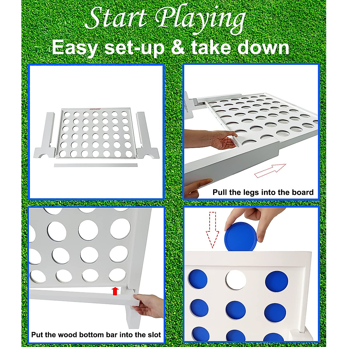 4-in-a-Row Games 32'' x 28'' ∣Premium Wooden Game∣with Plastic Coins, Carrying case for Storage and Transportation