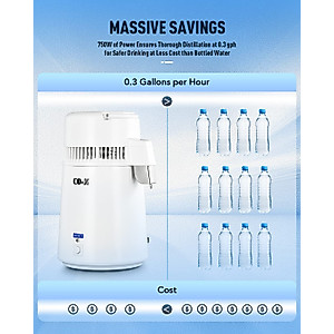 CO-Z 1.1 Gallon Water Distiller, 750W Countertop Home 4L Distilled Clean Water Maker Office Countertop Distiller Water Making Machine, Distill Distilling Water Purifier Distillers