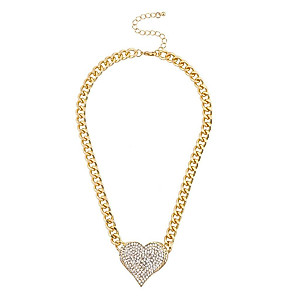 LUX ACCESSORIES Goldtone Bling Heart Chain Earring Bracelet Necklace Set (3PCS)